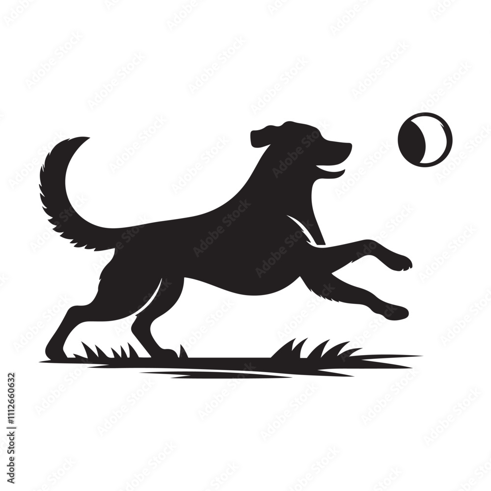 Dog playing fetch silhouette vector art black color design and solid ...