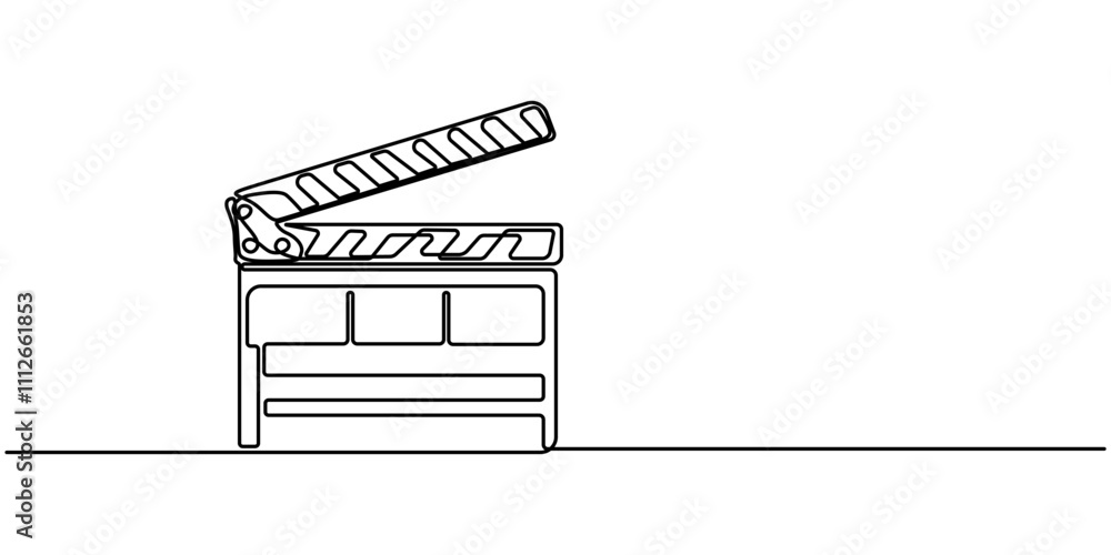 Film clapper in one line drawing. Minimalist entertainment concept, One ...