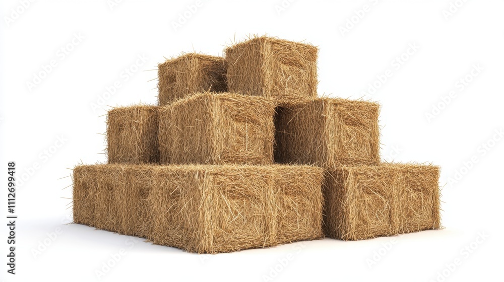 Multiple square straw bales stacked in layers on a seamless white ...