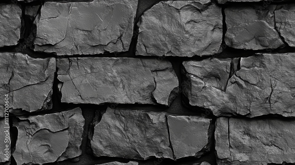 Comic book inspired dark gray rock brick castle wall design, bold lines ...