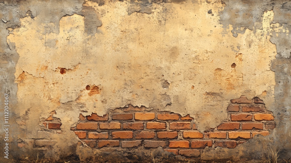 Weathered brick wall with exposed holes, vector gradient design, side ...