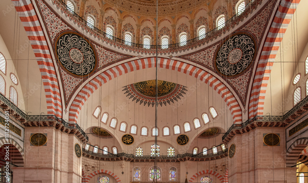 Stunning interior of the Suleymaniye Mosque in Istanbul. Designed by ...