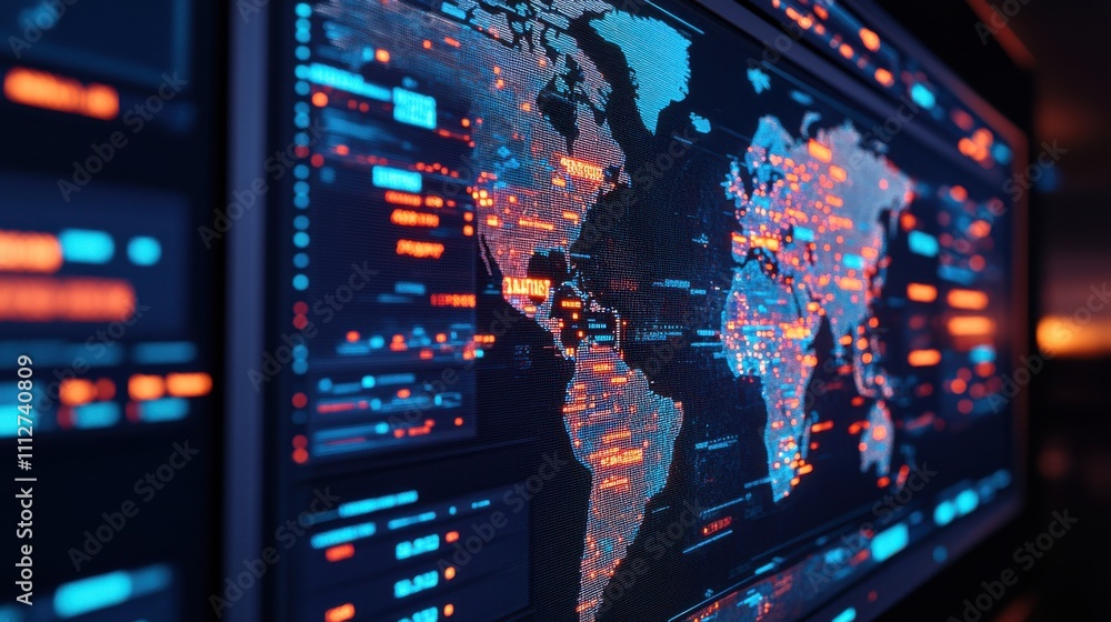 Detailed Digital World Map with Data Visualizations and Global ...