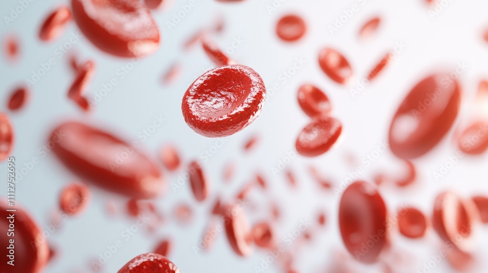 Foto de Stock Red blood cells float gracefully in a bright background ...