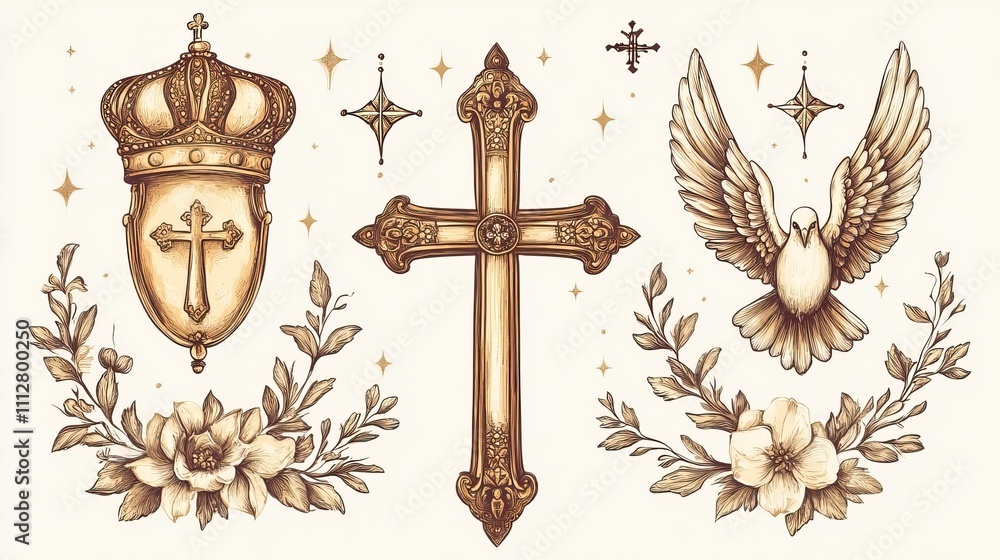 holy trinity symbols cross crown and dove of holy spirit christian ...