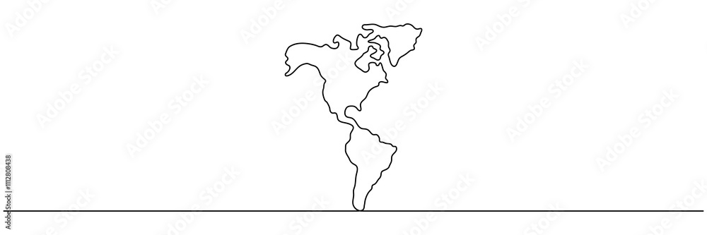 Continuous line drawing North and South America. World map continent ...