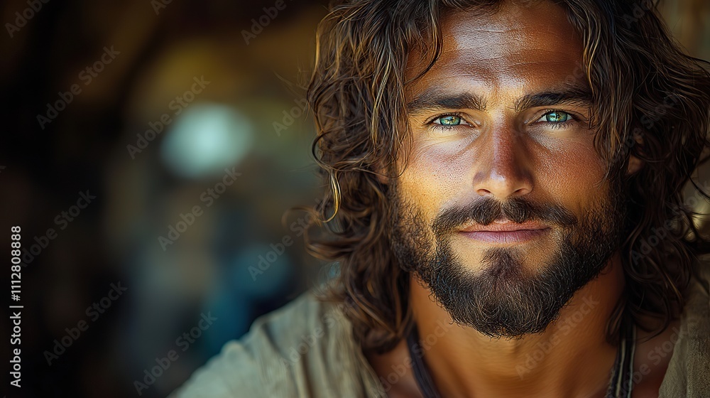 jesus christ portrait of a handsome young man with long curly hair and ...