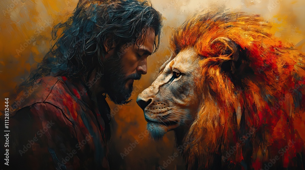 jesus the lion of judah portrait of a man with a lion on a grunge ...
