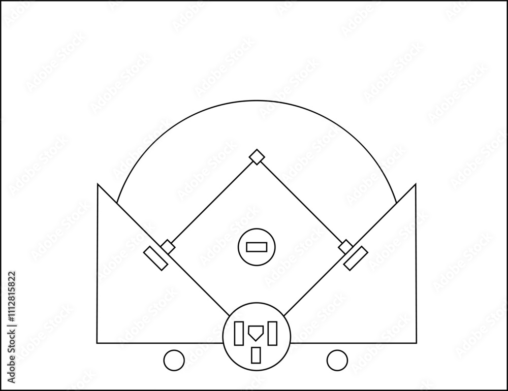Baseball diamond Size and Dimension Vector Drawing Illustration ...