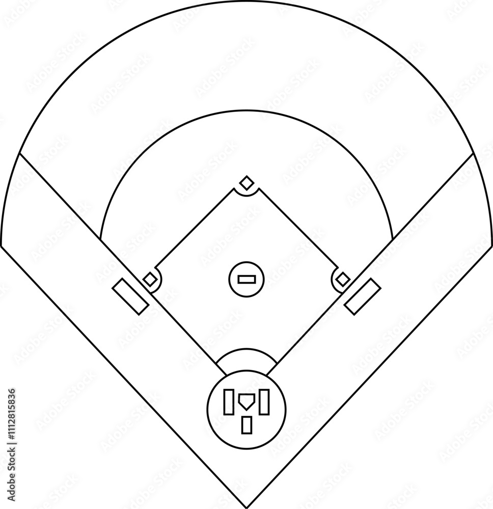 Baseball diamond Size and Dimension Vector Drawing Illustration ...