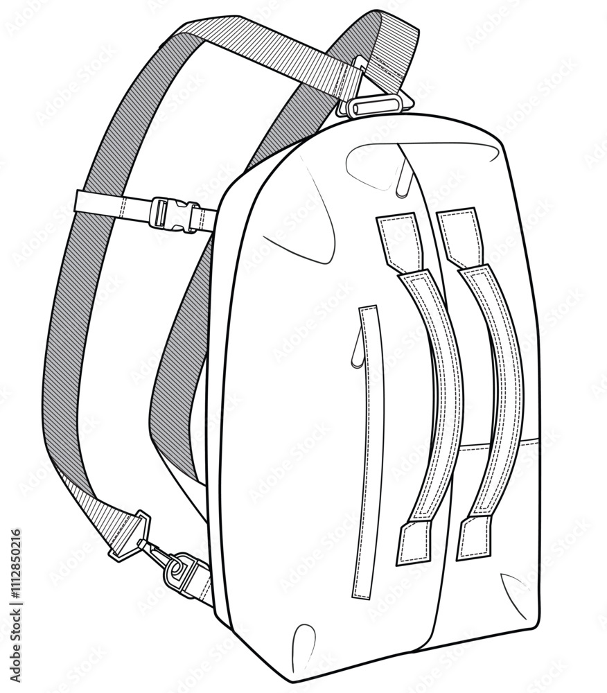 Performance backpack flat sketch vector illustration technical cad ...