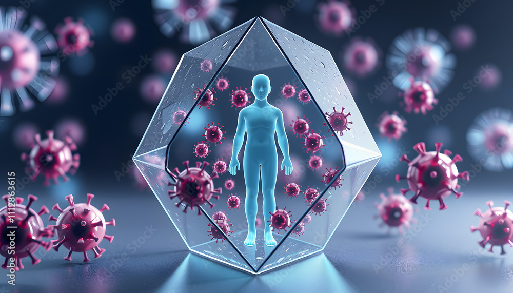 3d illustration with abstract human figure inside transparent glass ...
