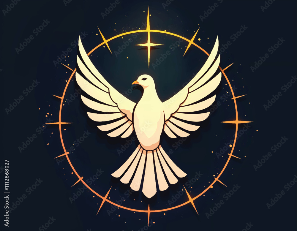 vector of a white dove with a gold frame with a circle in the middle ...