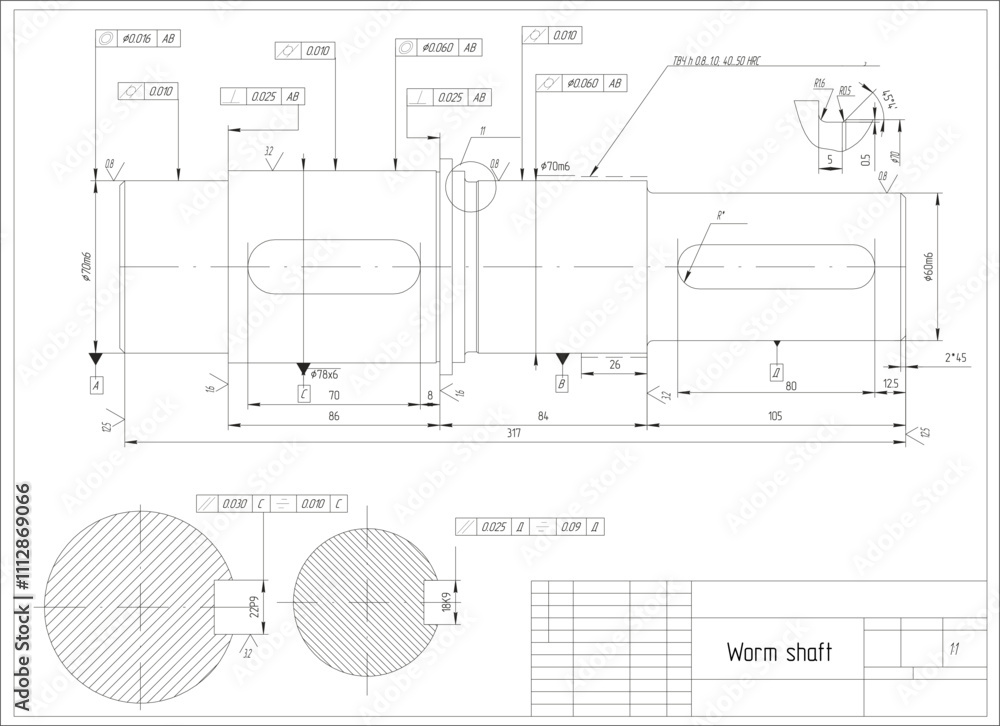 Assembly drawing of worm shaft of electrical reducer. Vector design of ...