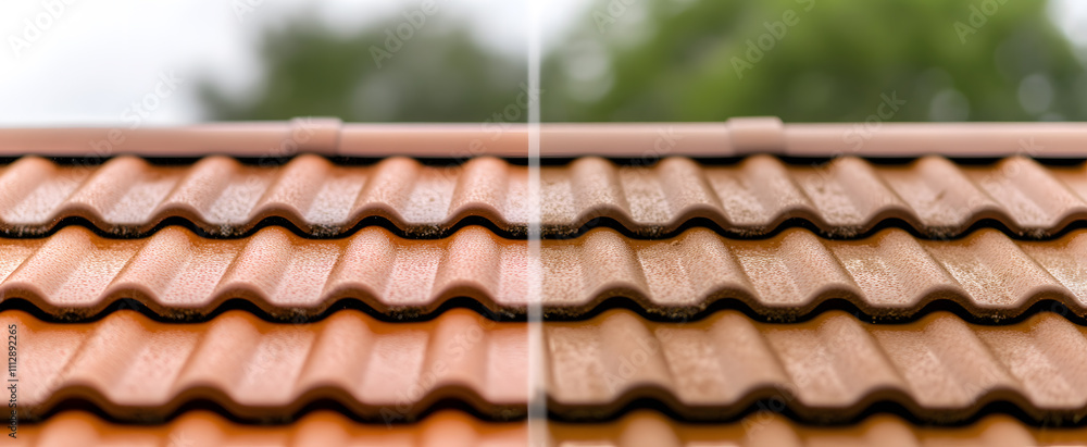 Before and After Photo of a Roof Cleaning, Showing the Transformation ...