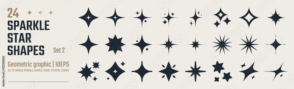 Collection of different vector sparkling stars icon, decorative twinkle and bursts forms ...