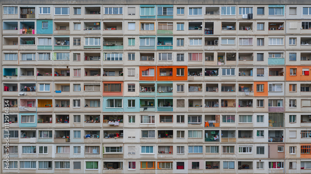 Windows of a Block of Flats, Featuring Uniform Architectural Design and ...