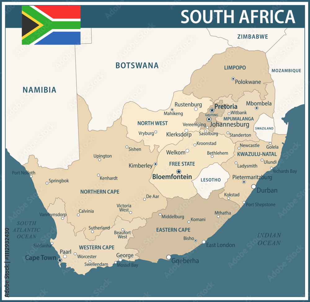 South Africa Map Vector Vintage Dark Blue Beige - Customizable layered ...