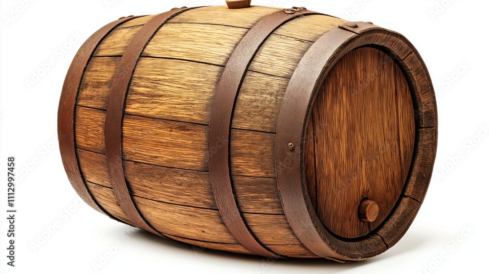 Traditional wooden barrel with aged oak texture, symbolizing vintage ...