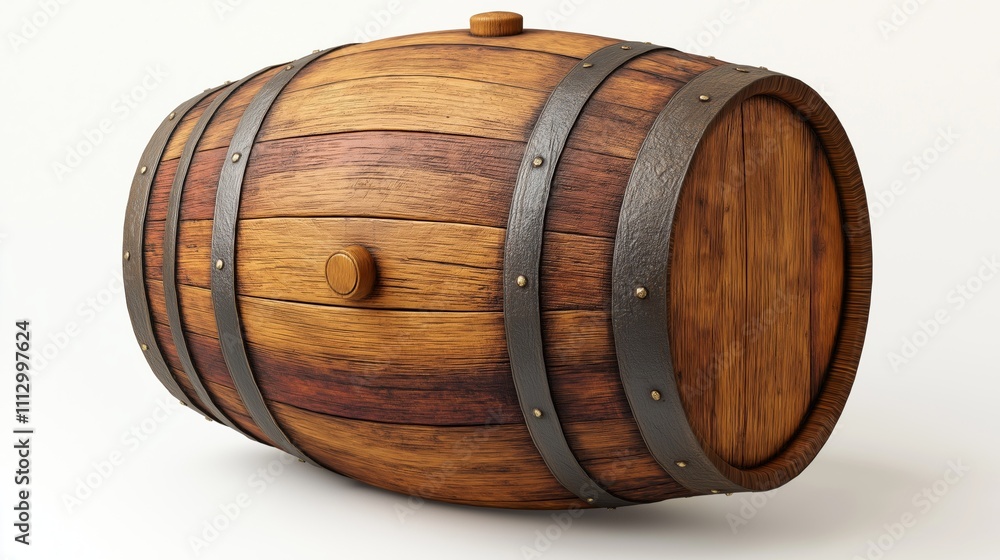 Traditional wooden barrel with aged oak texture, symbolizing vintage ...