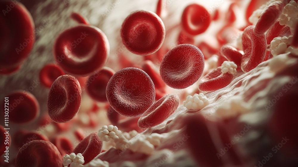blood cells flowing through an artery, with realistic textures and ...