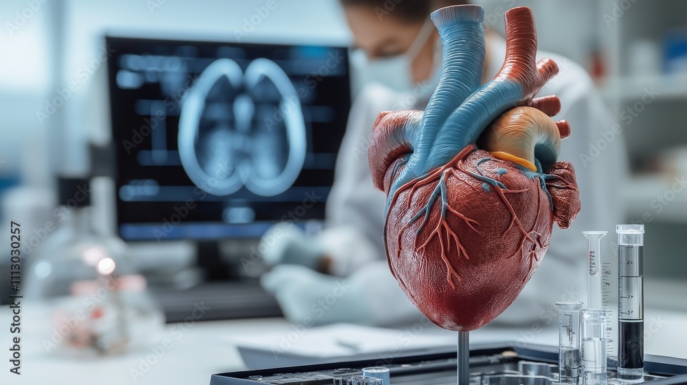 3D model of the human heart, with labeled parts and arteries, set ...