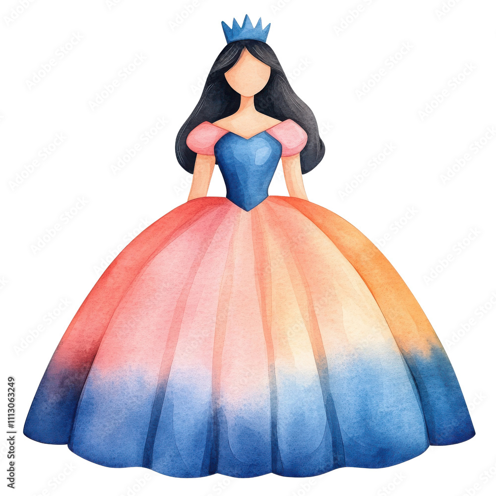 Whimsical princess illustration with a gradient gown and crown, perfect ...