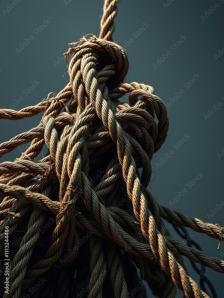 Tangled web of rope frayed and worn reveals hidden dangers and ...