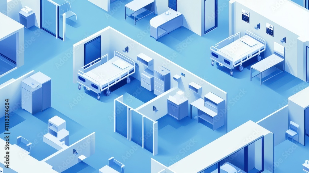 Hospital interior design with patient rooms and medical equipment ...