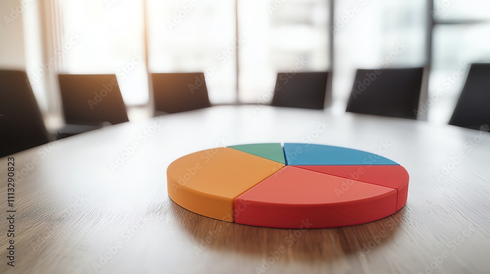 Pie chart with financial data on a modern conference table, sleek ...