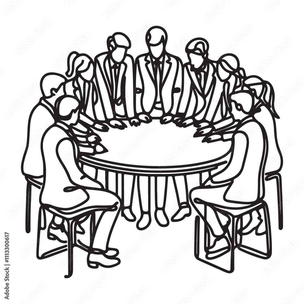 One continuous single drawing black line art doodle of forming a group ...
