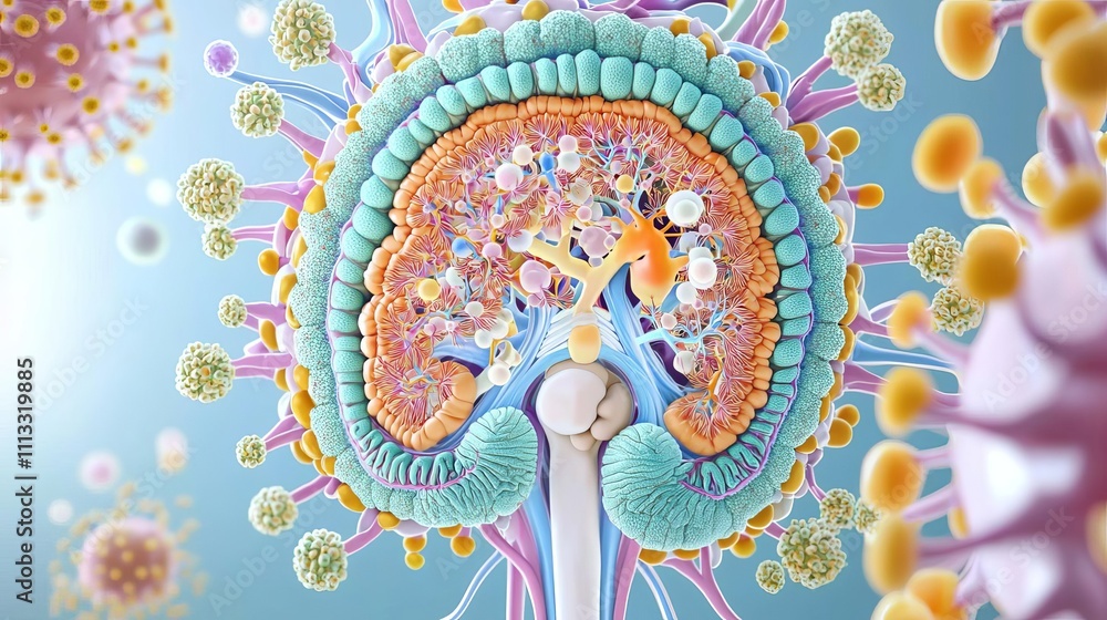 Realistic diagram of the adrenal glands located above the kidneys ...
