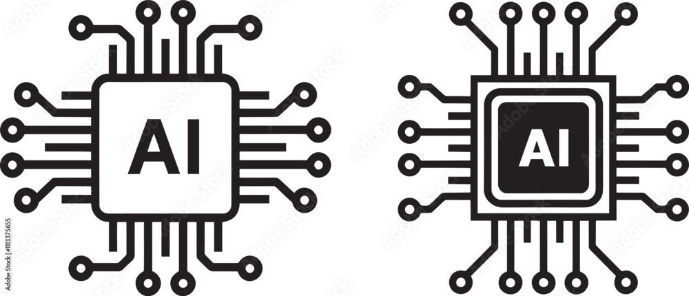 Artificial intelligence AI processor chip icon.AI Processor circuit vector set. Mini AI CPU icon ...