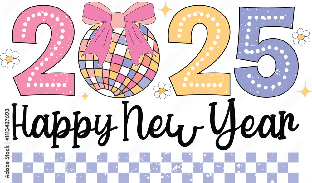 Retro happy new year 2025 SVG bundle, welcome 2025, in my 2025 era ...