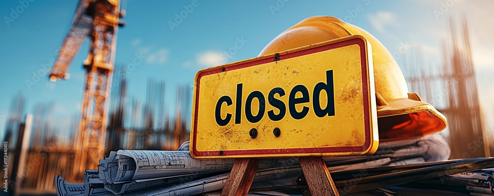 Construction site closed sign urban setting photography daylight ...