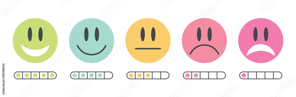 Feedback colored emotion faces rating scale icons editable stroke hand ...