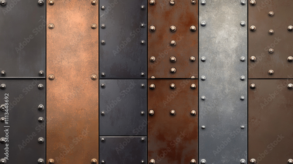 Textures of metal plates, old steel sheets with screws for game ...