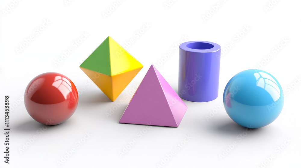Geometric 3d shapes hemisphere, octahedron, sphere and torus, cone ...