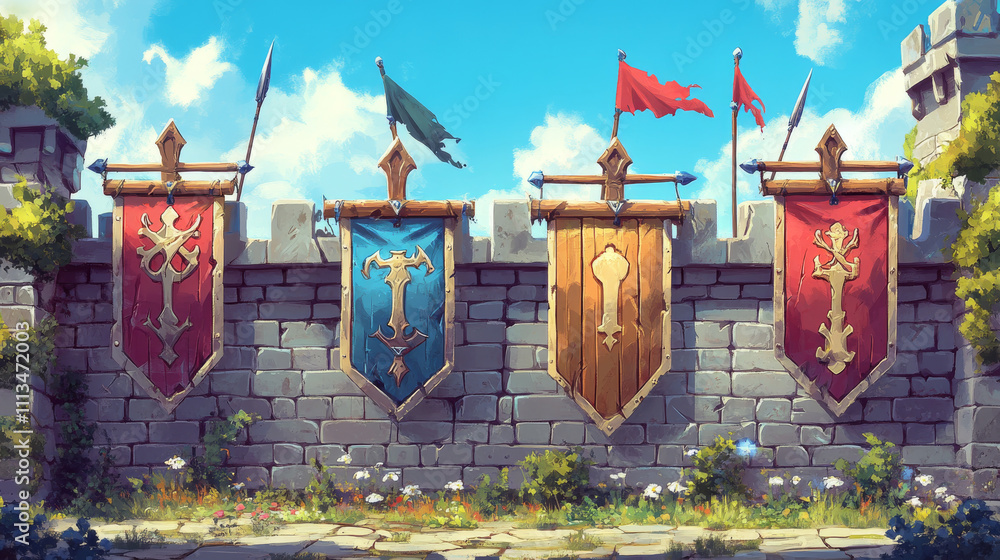 Game win and lose banners with stone brick frame and wooden board ...