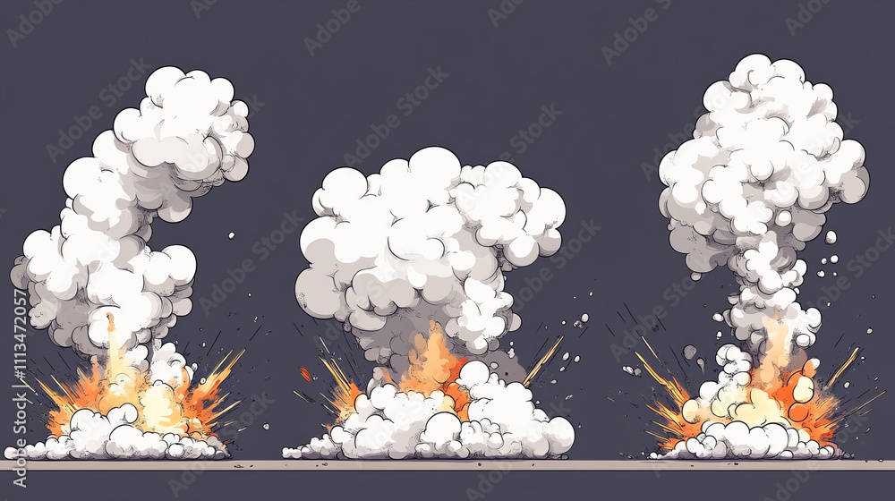 Smoke explode animation sprite sheet. Cartoon clouds, steam vfx explosion animated shot ...