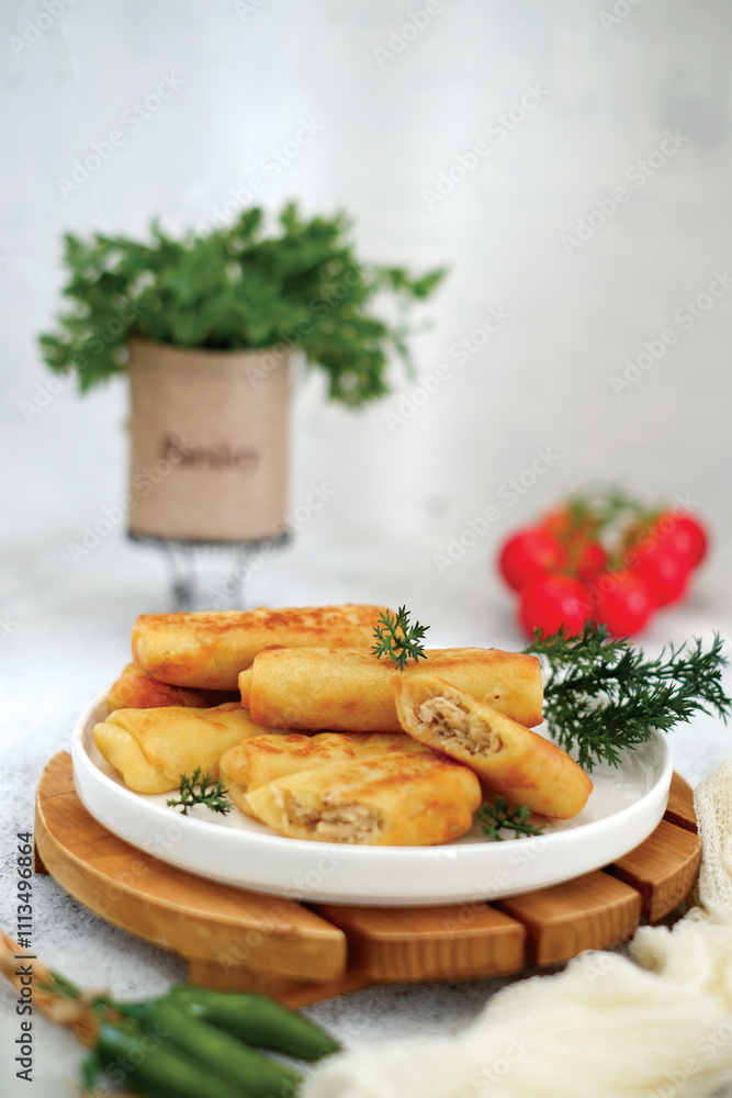 Sosis Solo is a Javanese savory snack resembling a crepe filled with ...