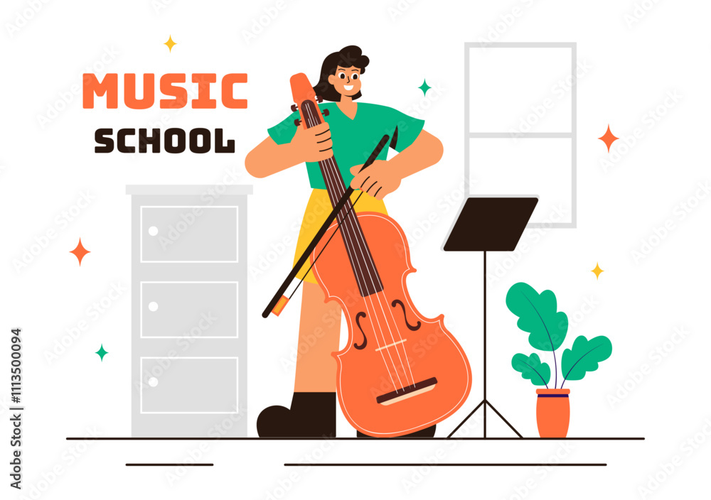 Music School Illustration Featuring Various Musical Instruments ...