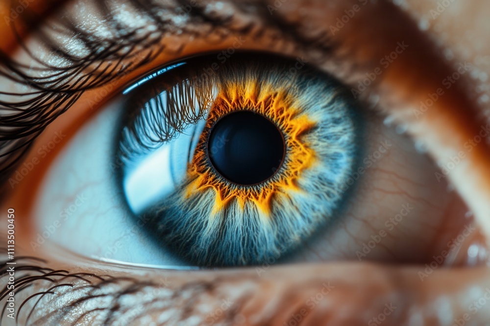 Extreme close-up of a human eye with unique color pattern, showing iris ...