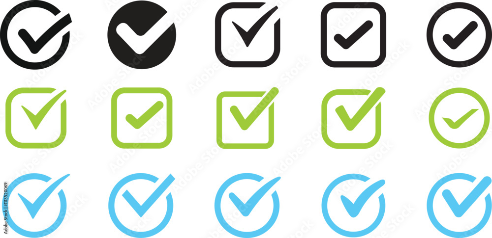 Set of check mark icon on a white background. Tick symbol. Hand-drawn ...