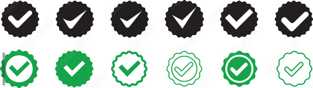 Set of green check mark icons. Check marks symbol collection. Checked icon or correct choice ...