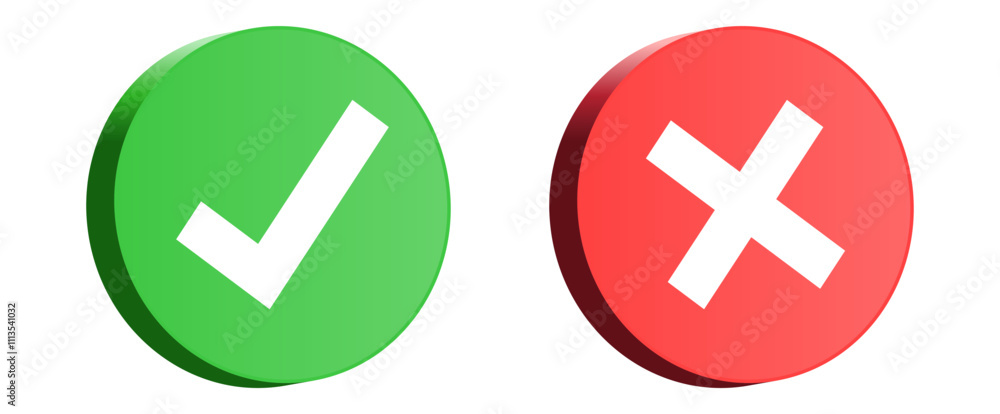 3d check mark icon set. check box icon with right and wrong 3d button and yes or no checkmark ...