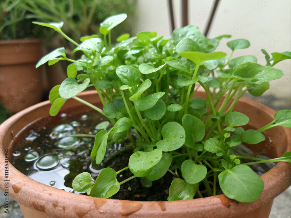 Watercress on pot with white background Stock Photo | Adobe Stock