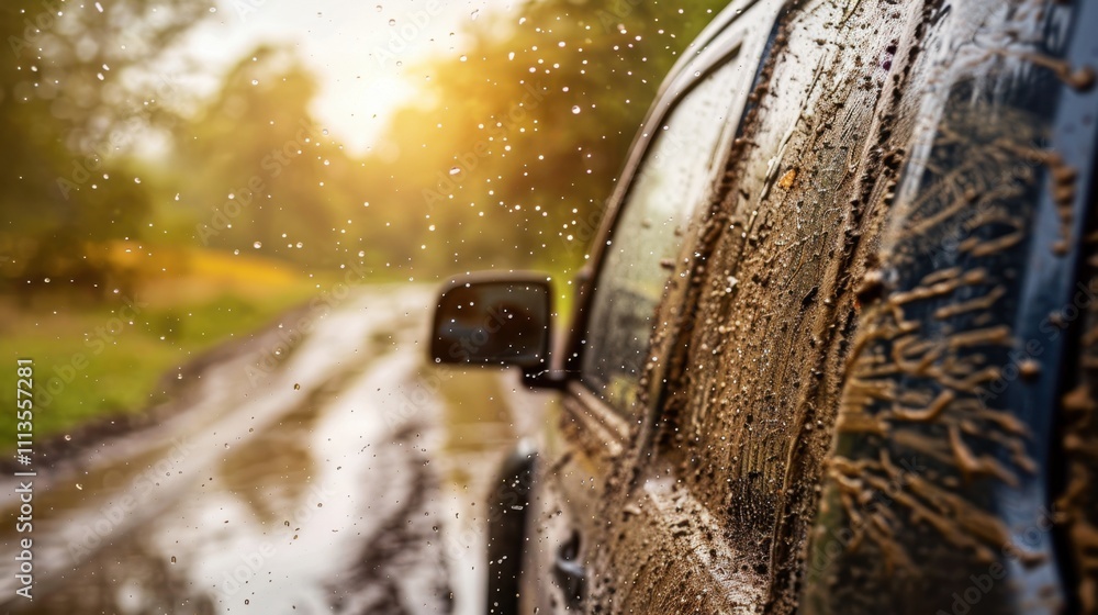 Dirt-Covered Windshield: The windshield is coated in mud, with bug ...