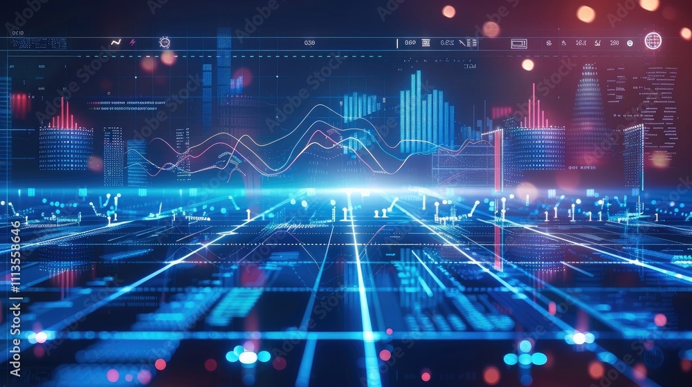 Minimalist border style blue digital background with data science and ...