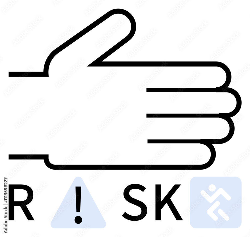 Hand gesture followed by word RISK with exclamation triangle and ...